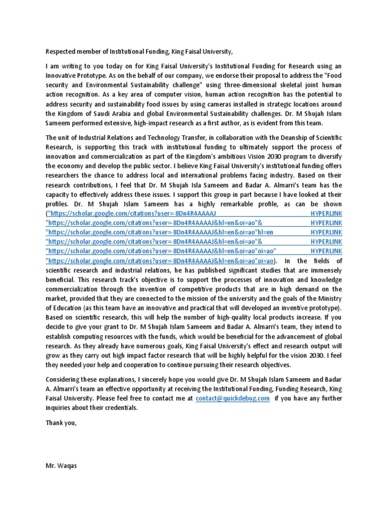 Support Letter - 1 - Pakistan DFG DFG | PDF