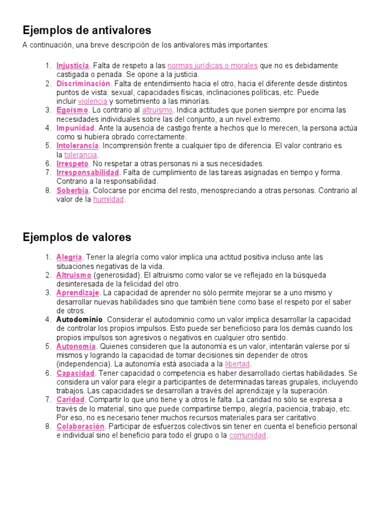 Ejemplos de Antivalores | PDF | Altruismo | Autonomía