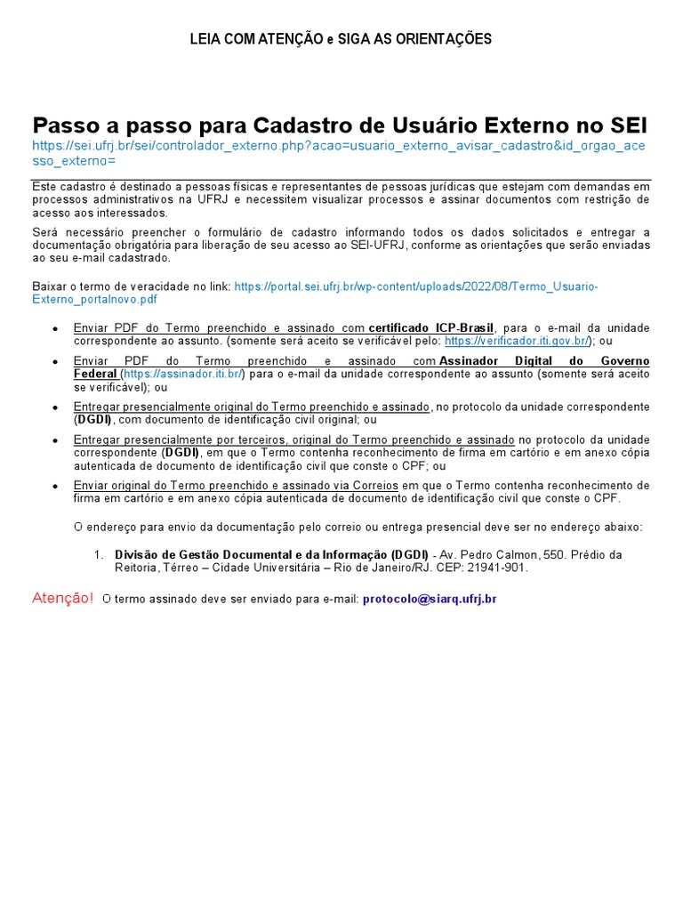 Passo A Passo para Cadastro No Sei | PDF