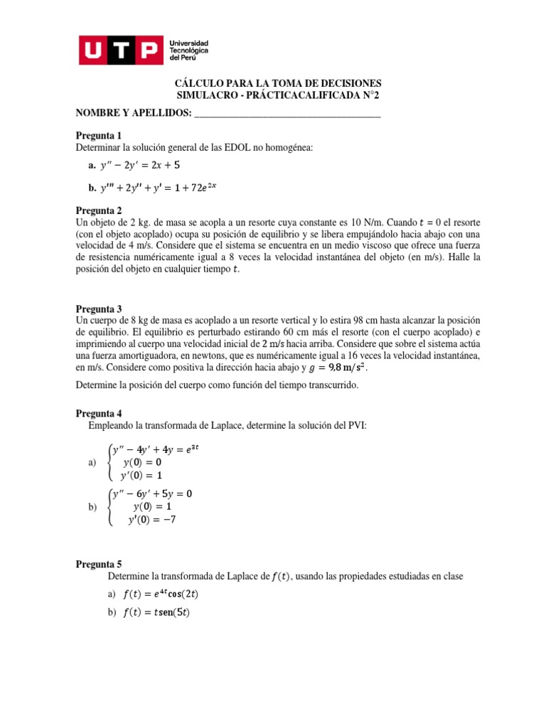 PC2 - Cálculo para La Toma de Decisiones 23-1 Simulacro | PDF