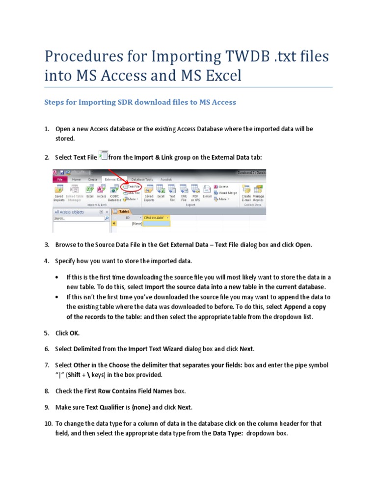 Importing SDR Text Files | PDF | Microsoft Excel | Table (Database)