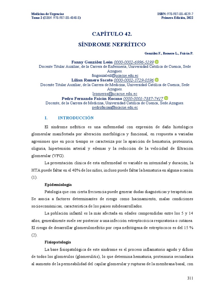 separar+TOMO+2+MEDICINA+DE+URGENCIAS-311-320 Sindrome Nefritico | PDF | Riñón | Epidemiología