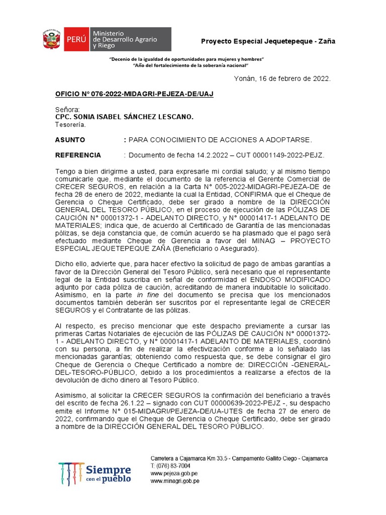 Oficio Sobre Ejecución de Garantías | PDF