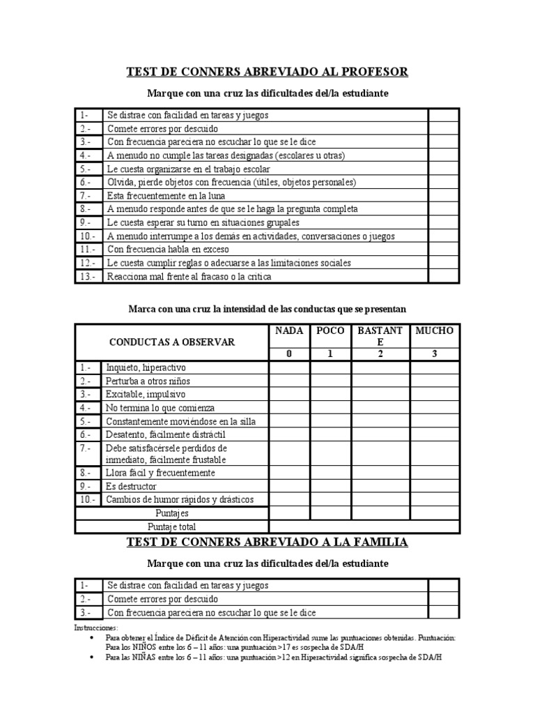 Test de Conners Abreviado | PDF