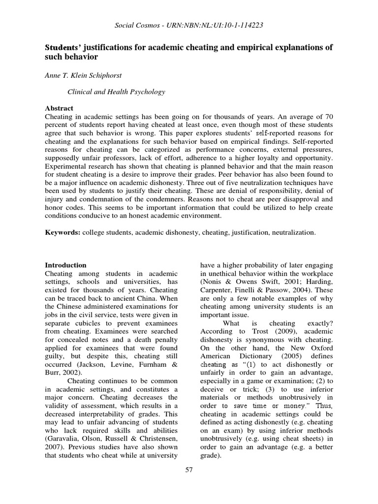 Students' Justifications For Academic Cheating and Empirical ...