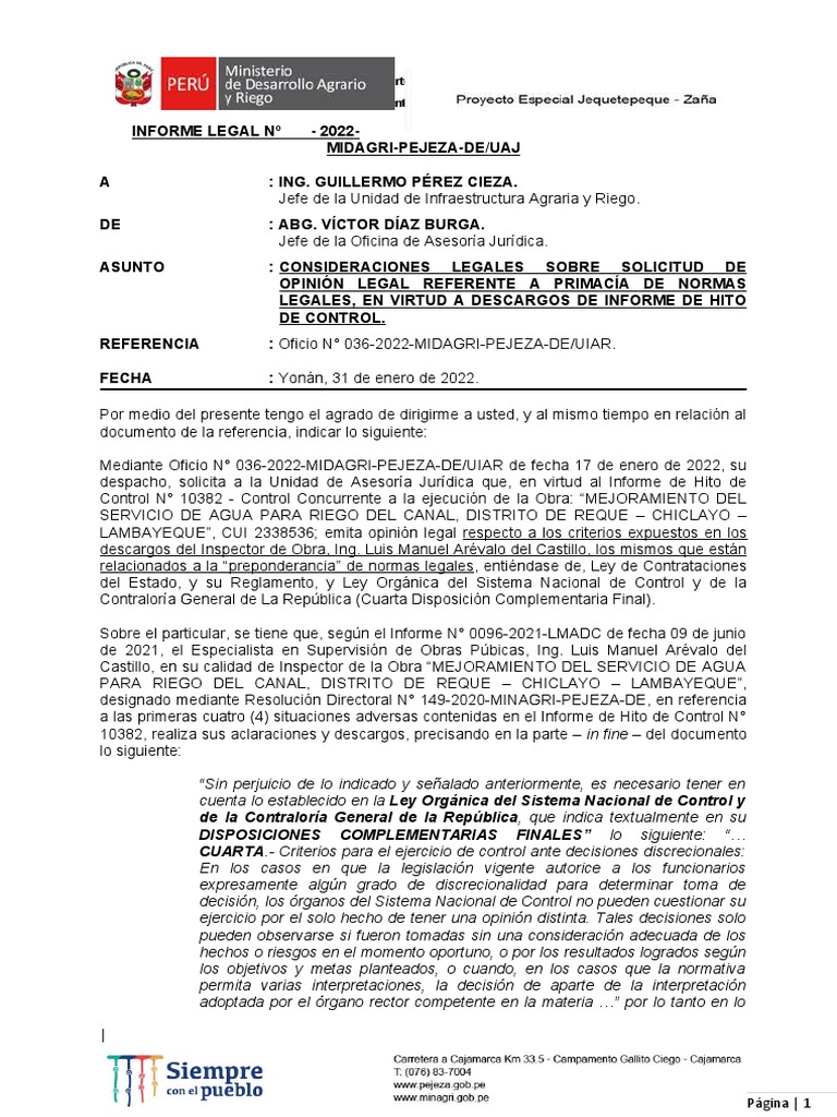 Informe Legal Respecto A Descargos de Observaciones de Hito de Control | PDF | Justicia | Crimen ...