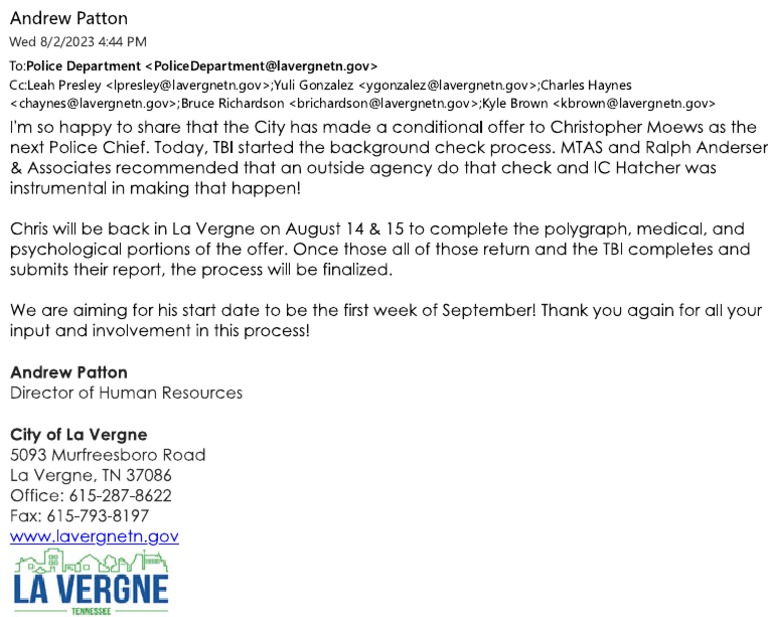 Police Chief Offer Letter | PDF