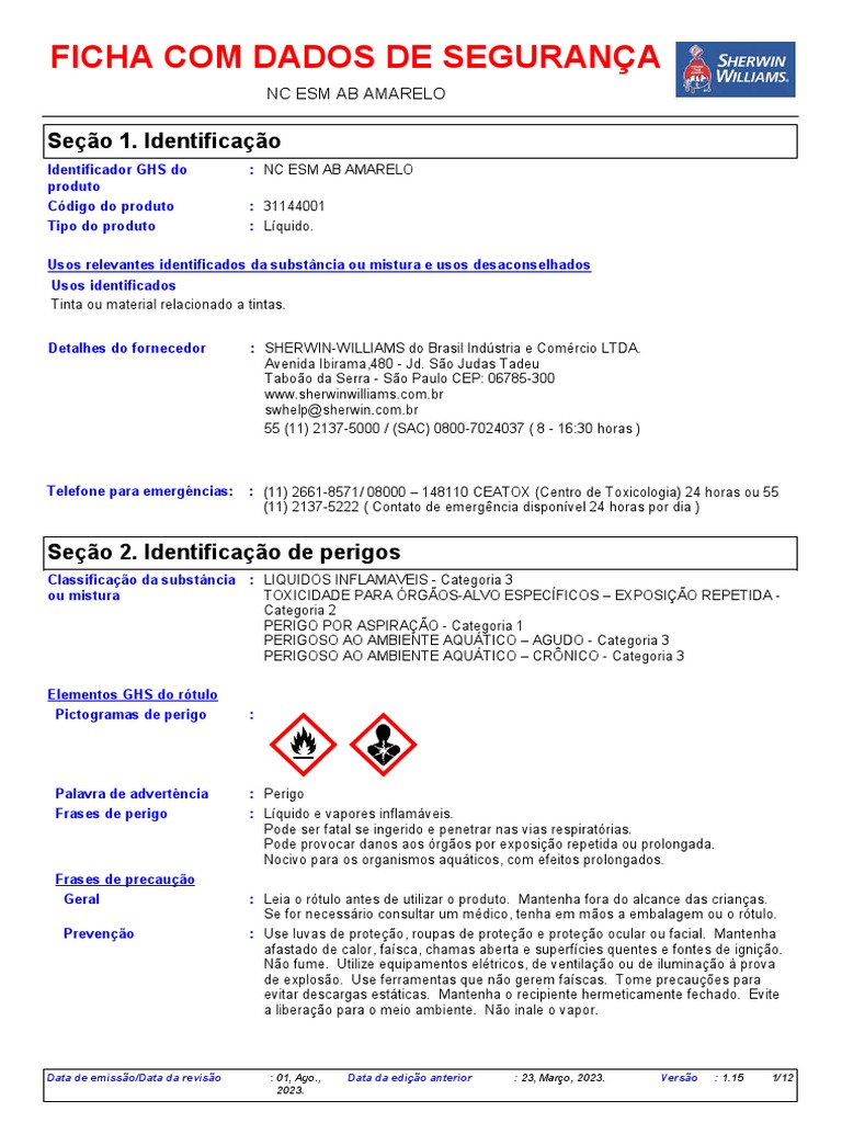 FISPQ - Novacor Amarelo | PDF | Desperdício | Química FISPQ - Novacor Amarelo | PDF | Desperdício | Química