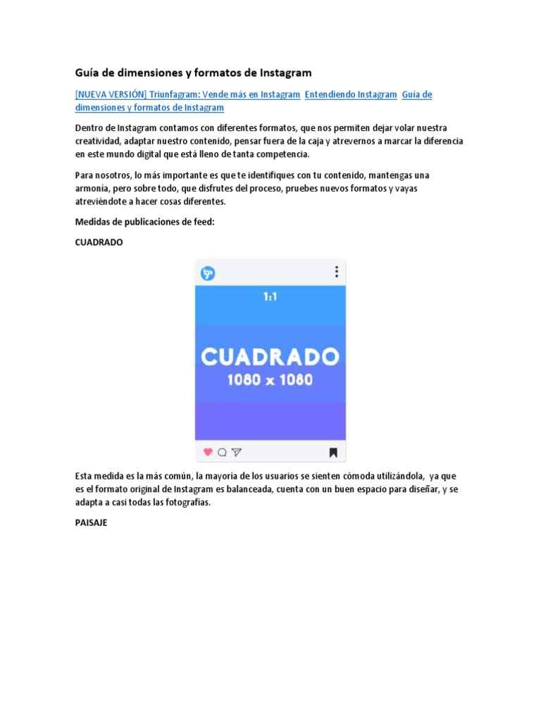 Dimensiones y formatos para Instagram | PDF