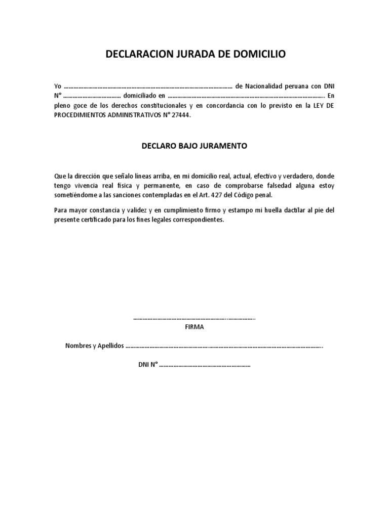 Declaracion Jurada de Domicilio | PDF