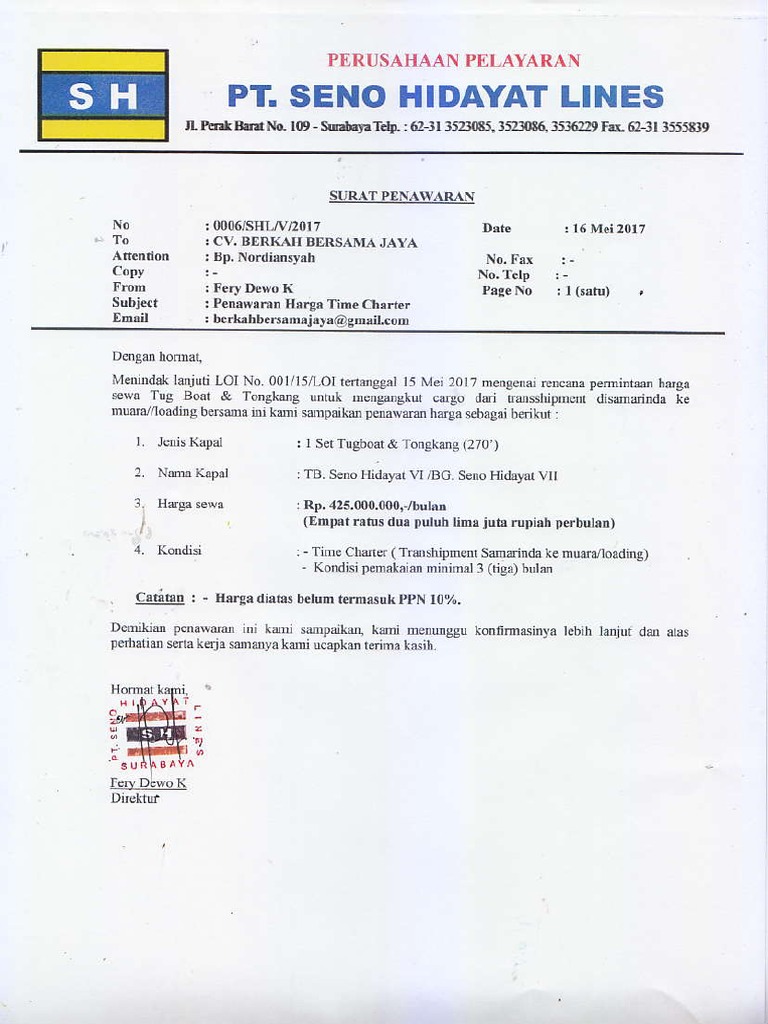 Penawaran Time Charter | PDF | Teaching Methods & Materials | Science ...