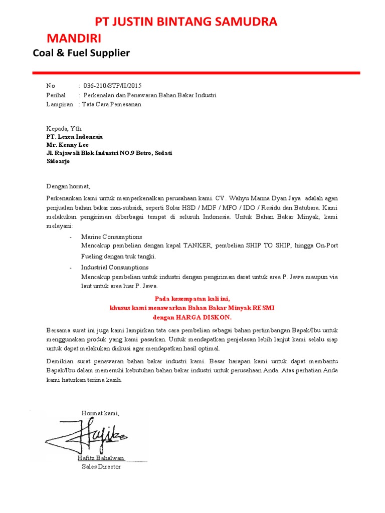 Contoh Surat Penawaran Solar | PDF