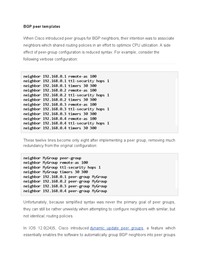 BGP Peer Templates | PDF | Computing | Computer Science