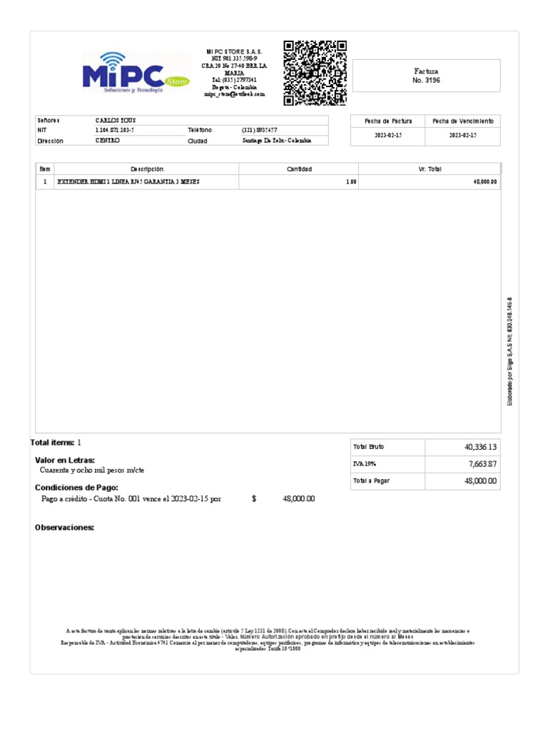 Factura de Mi PC Store - 2023 | PDF | Industrias de servicio | Economias