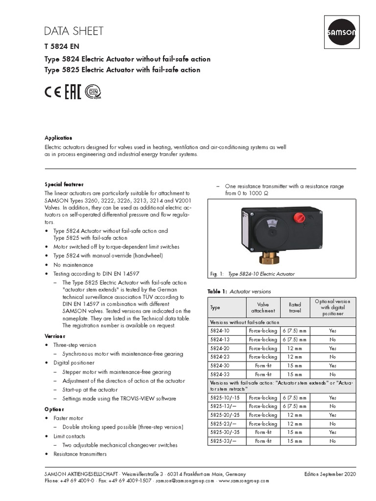 Actuator Motorized Samson t58240 | PDF | Valve | Actuator