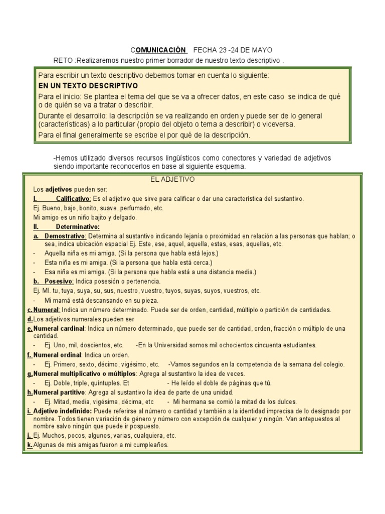 Guía de Adjetivos para Textos Descriptivos | PDF | Adjetivo ...