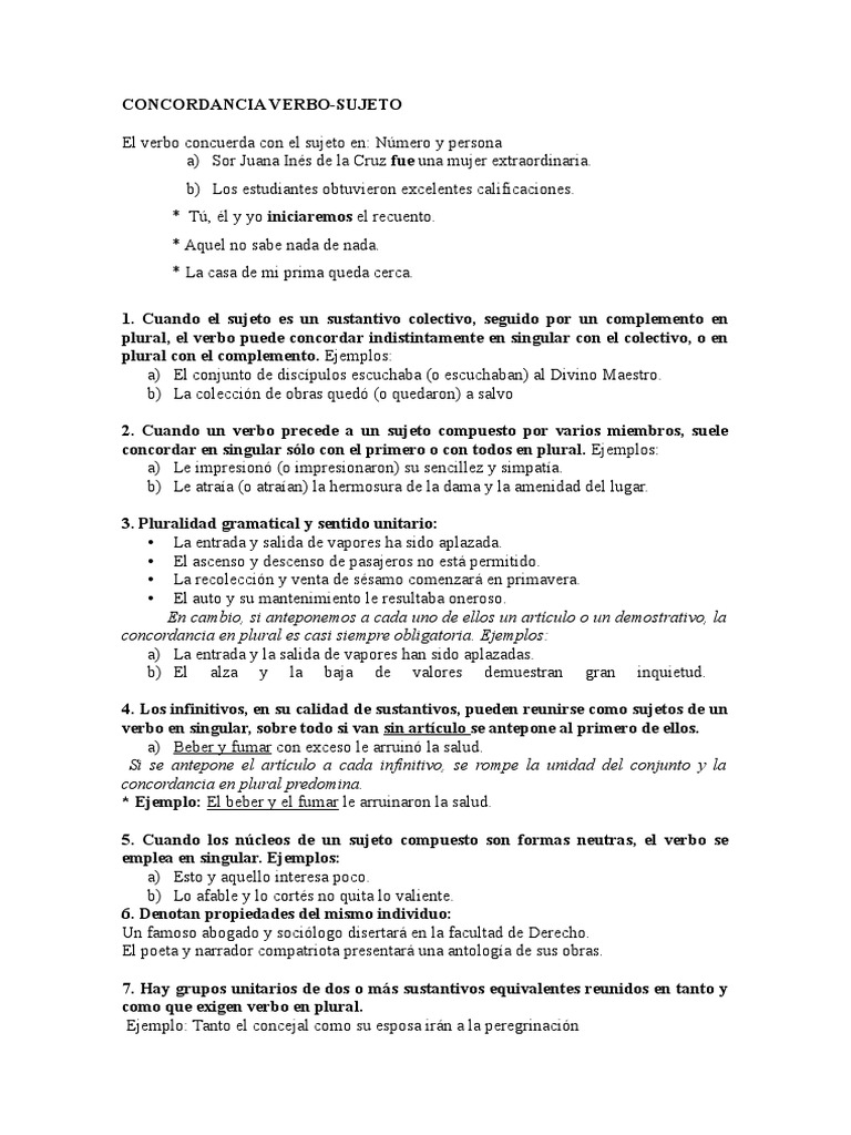Ejercicios CONCORDANCIA VERBO | PDF