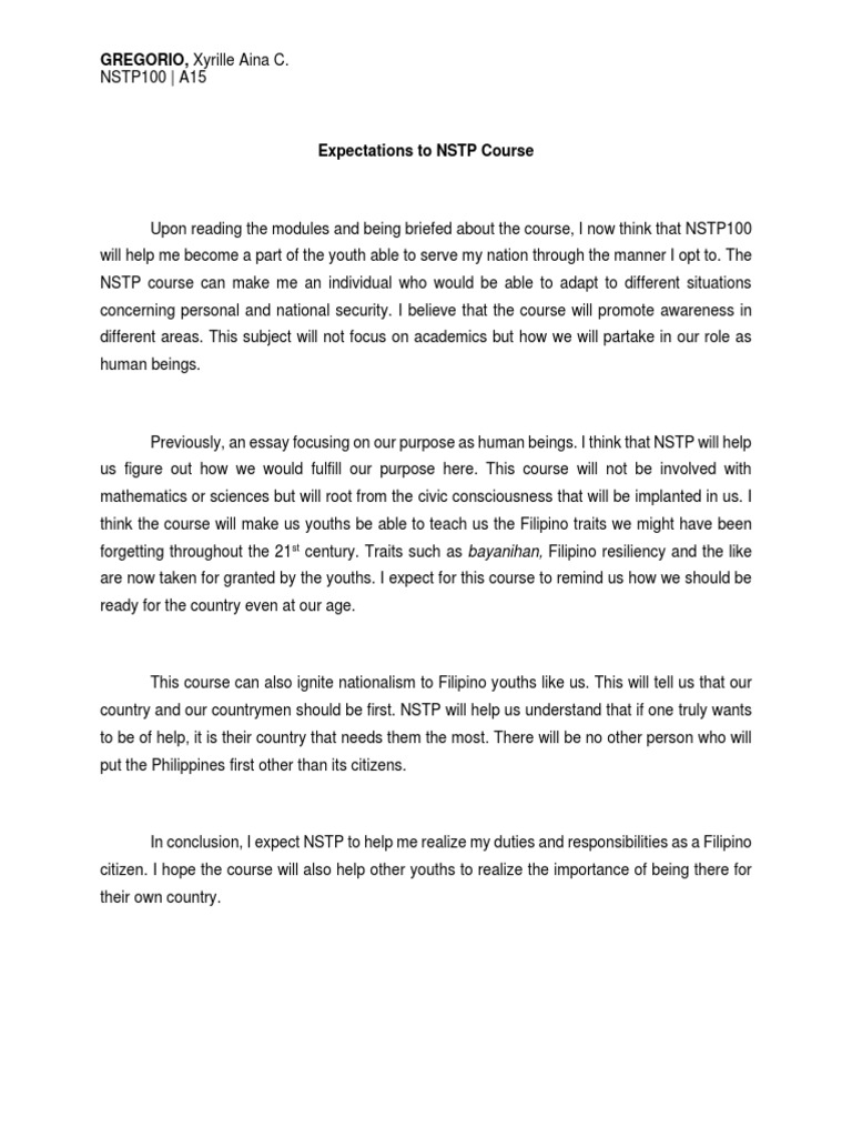 Expectations To NSTP | PDF