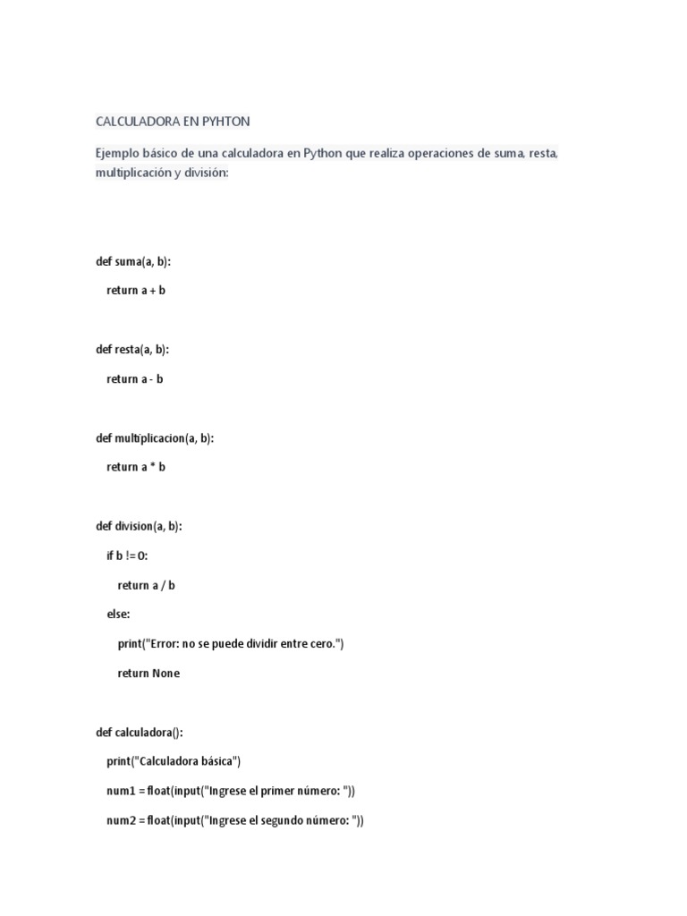 Calculadora en Pyhton | PDF | Métodos y materiales de enseñanza