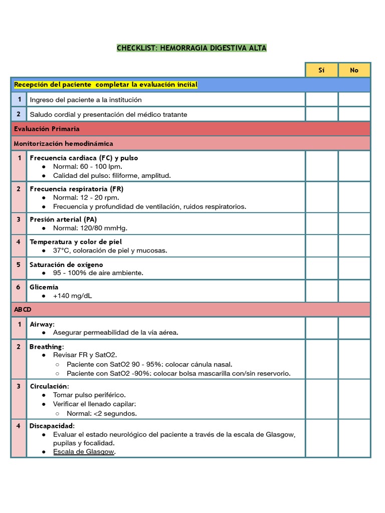 Checklist Hda y HDB | PDF | Enfermedades y trastornos | Angiología
