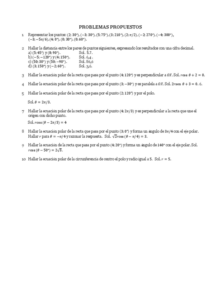 PROBLEMAS PROPUESTOS-Coordenadas Polares-1 | PDF