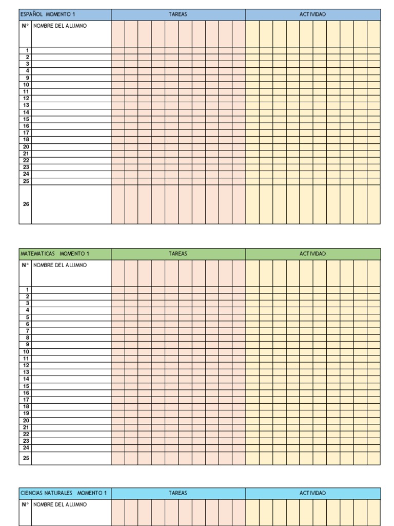 REGISTRO DE TAREAS Y ACTIVIDADES en Cuadros | PDF