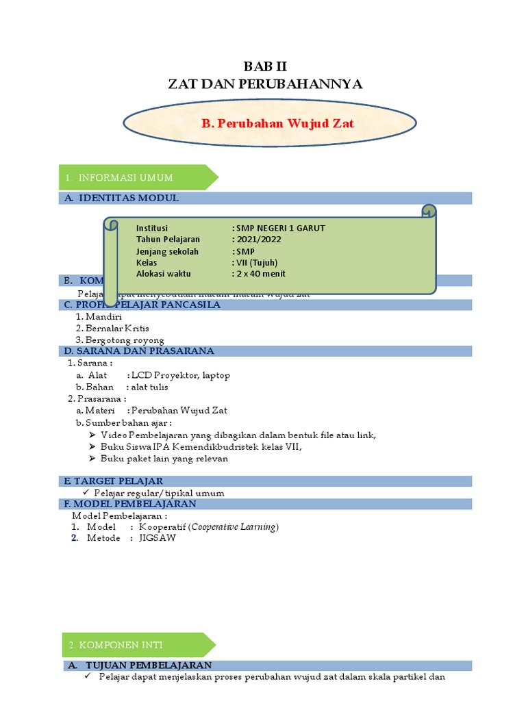 Modul Ajar Bab 2 B Perubahan Wujud Zat - Neng Riska | PDF