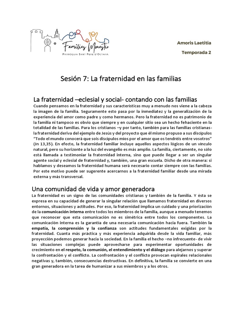 Sesion 7 AL La Fraternidad en Las Familias | PDF | Familia | Aprendizaje