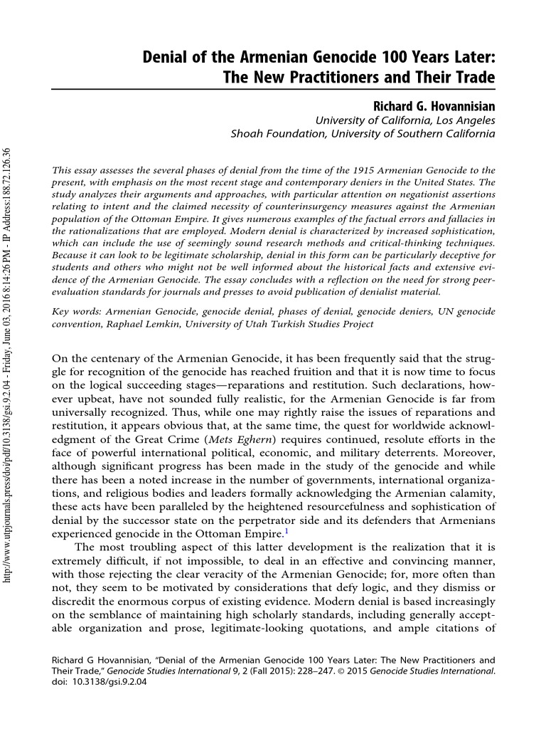 Denial of The Armenian Genocide 100 Years Later - Richard G ...