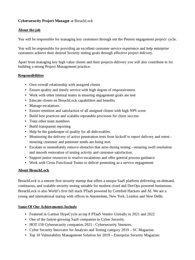 Cybersecurity Project Manager | PDF | Computer Security | Security