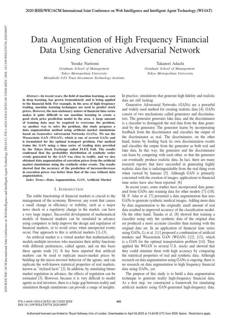 Data Augmentation of High Frequency Financial Data Using Generative Adversarial Network | PDF ...