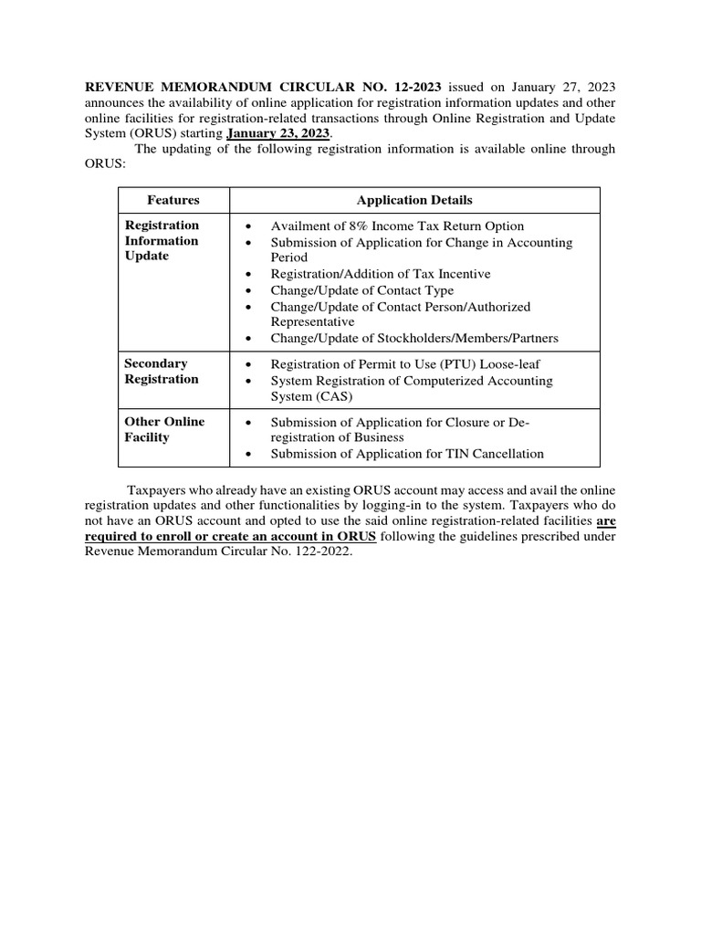 RMC No. 12-2023 | PDF