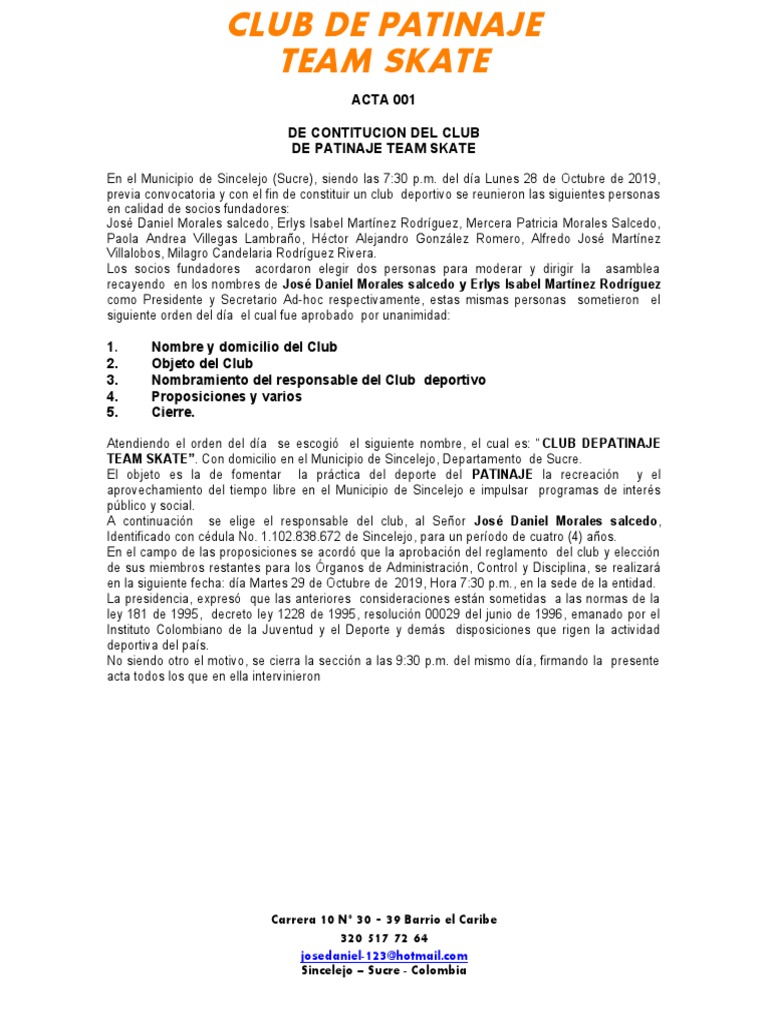 Club de de Patinaje Team Skate | PDF | Regulación | Quórum