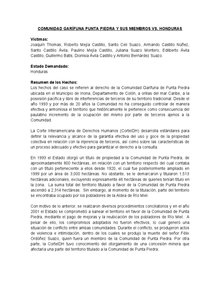 Comunidad Garífuna Punta Piedra y Sus Miembros vs. Honduras | PDF ...