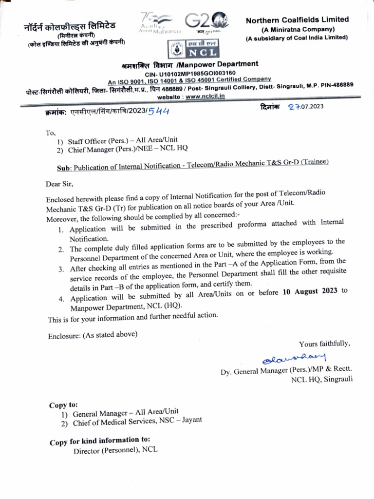 Internal Notification Telecom Radio Mech GR-D 2023 | PDF | Multiple Choice