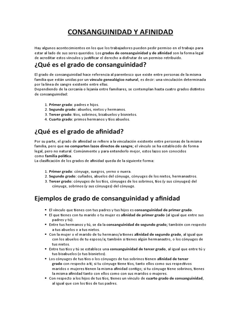 Grados de Consanguinidad y Afinidad | PDF | Parentesco | Esposa