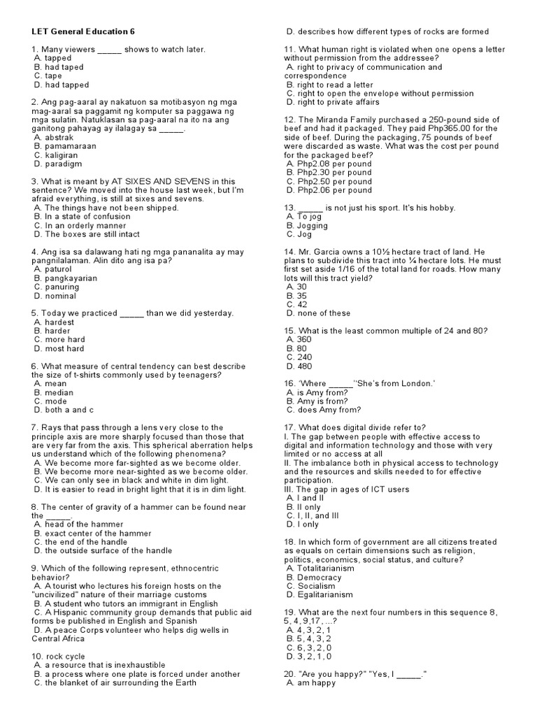 LET General Education 6 | PDF