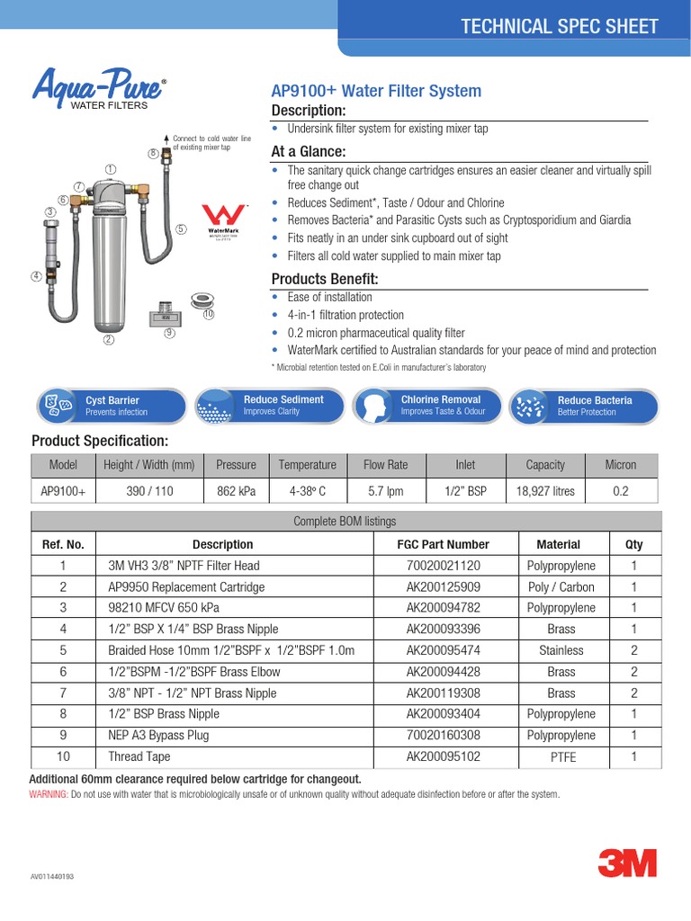 AP9100+ Spec Sheet | PDF | Tap (Valve) | Filtration