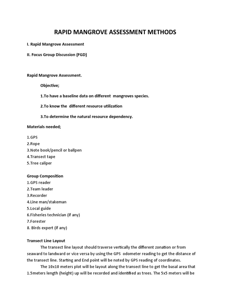 Rapid Mangrove Assessment Methodology | PDF | Trees | Focus Group