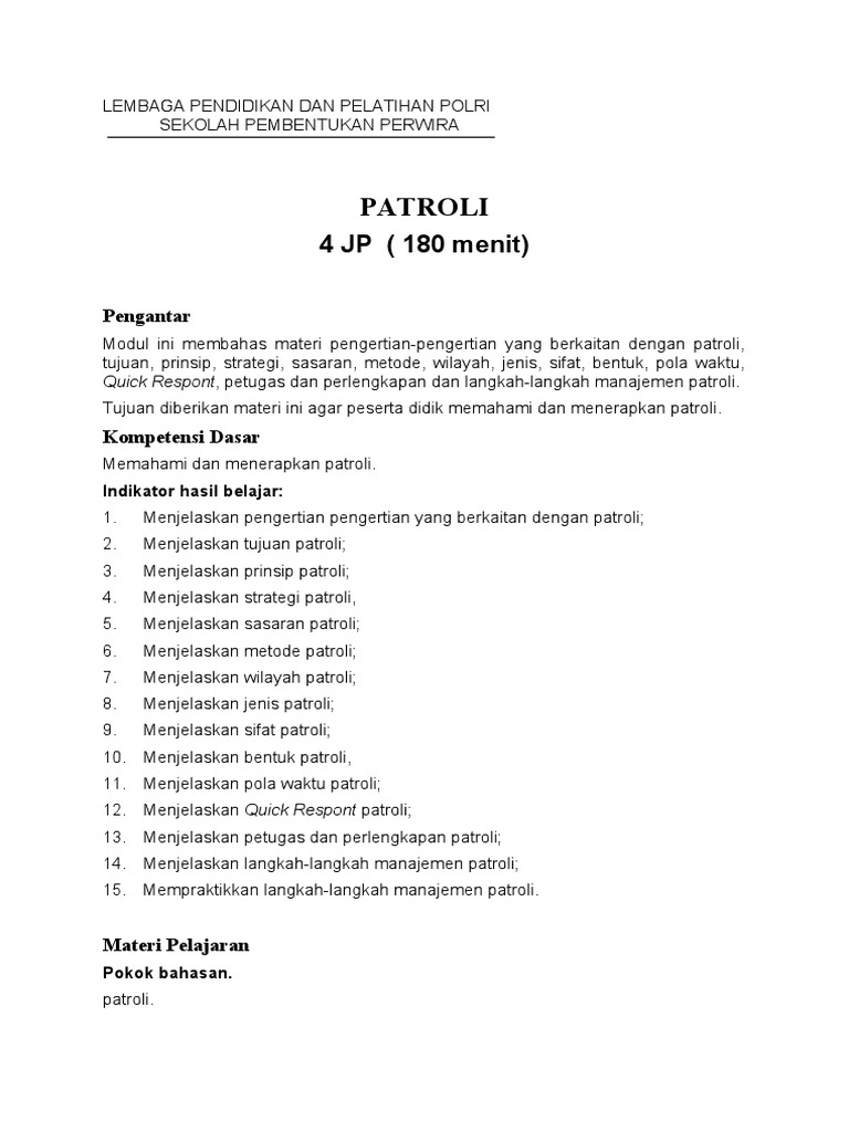 Modul Ft. Sabhara. 2022 Modul 3.4. Patroli | PDF