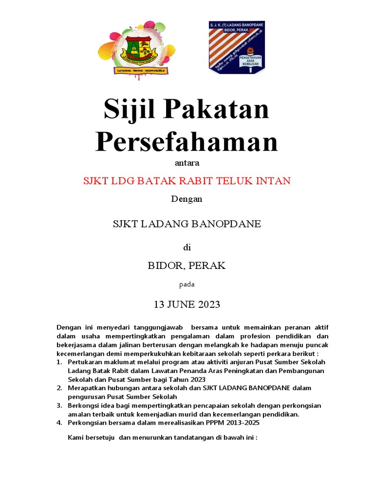 Sijil MoU Lawatan Penanda Aras PSS | PDF