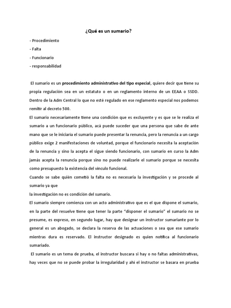 Definición y Proceso del Sumario Administrativo | PDF | Gobierno | Justicia