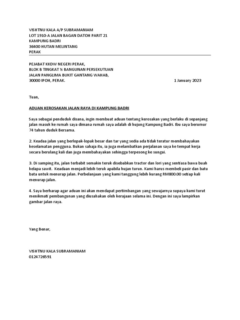 Surat Aduan Jalan Raya | PDF