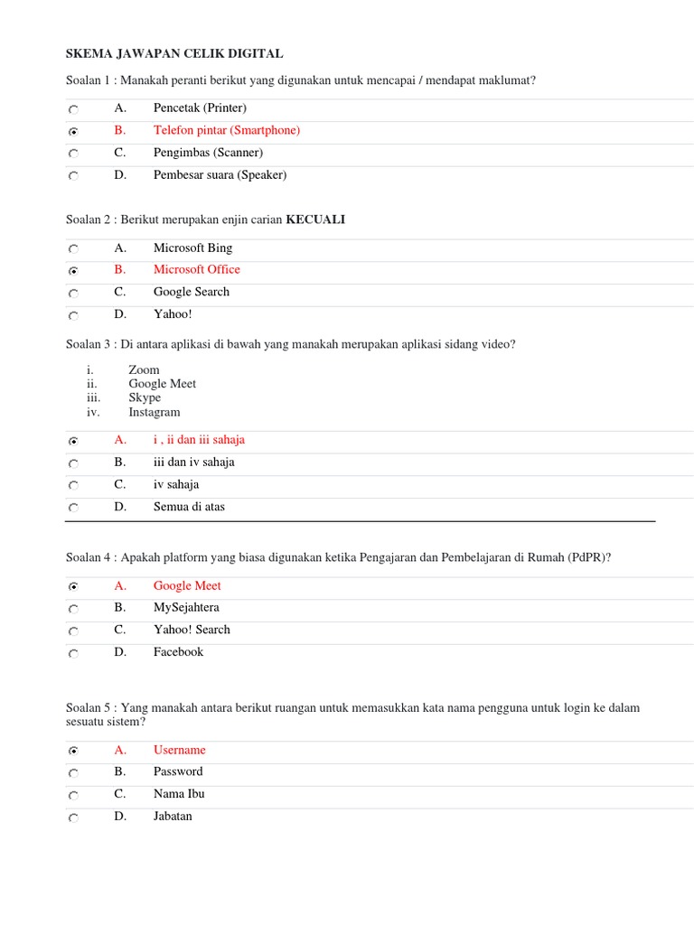 Skema Jawapan Celik Digital | PDF