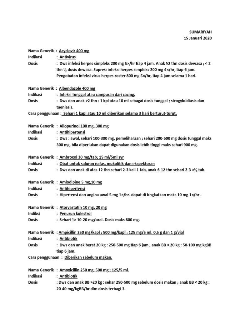 Nama Generik Obat Dari Pak Hari | PDF