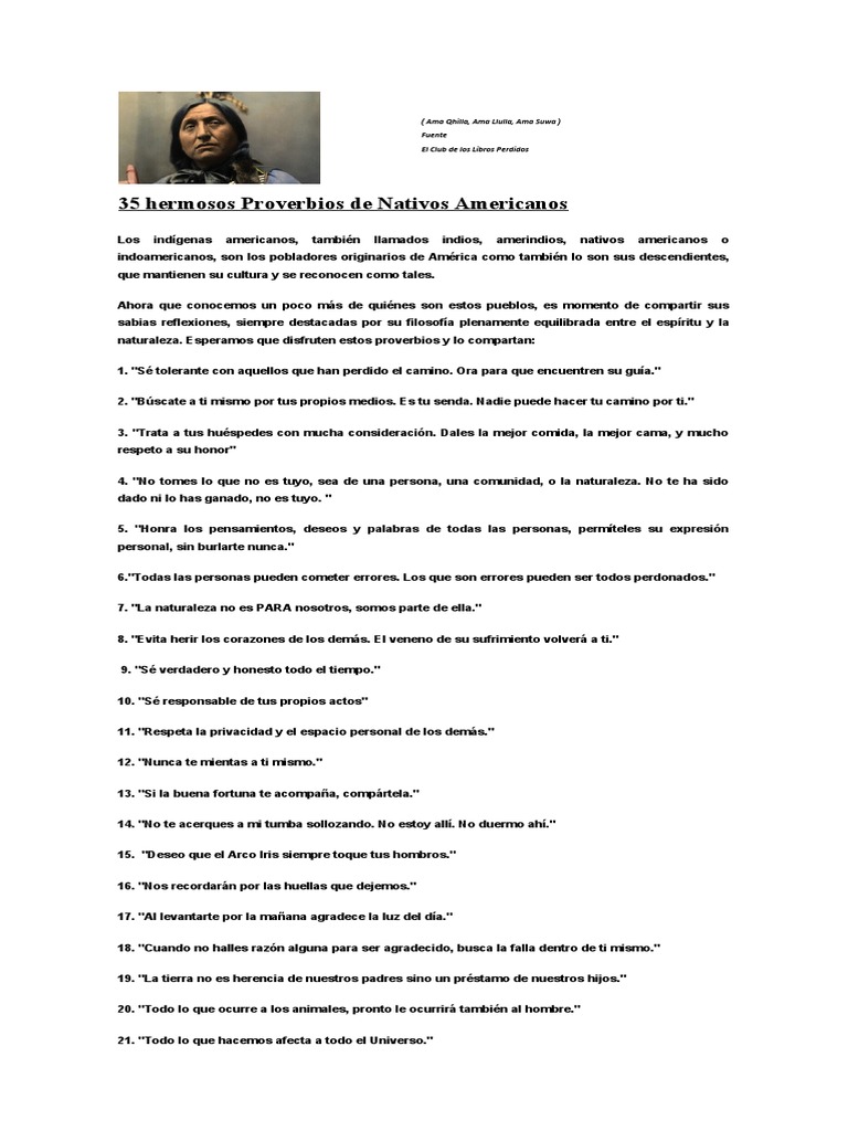 35 Hermosos Proverbios de Nativos Americanos | PDF | Pueblos Indígenas ...