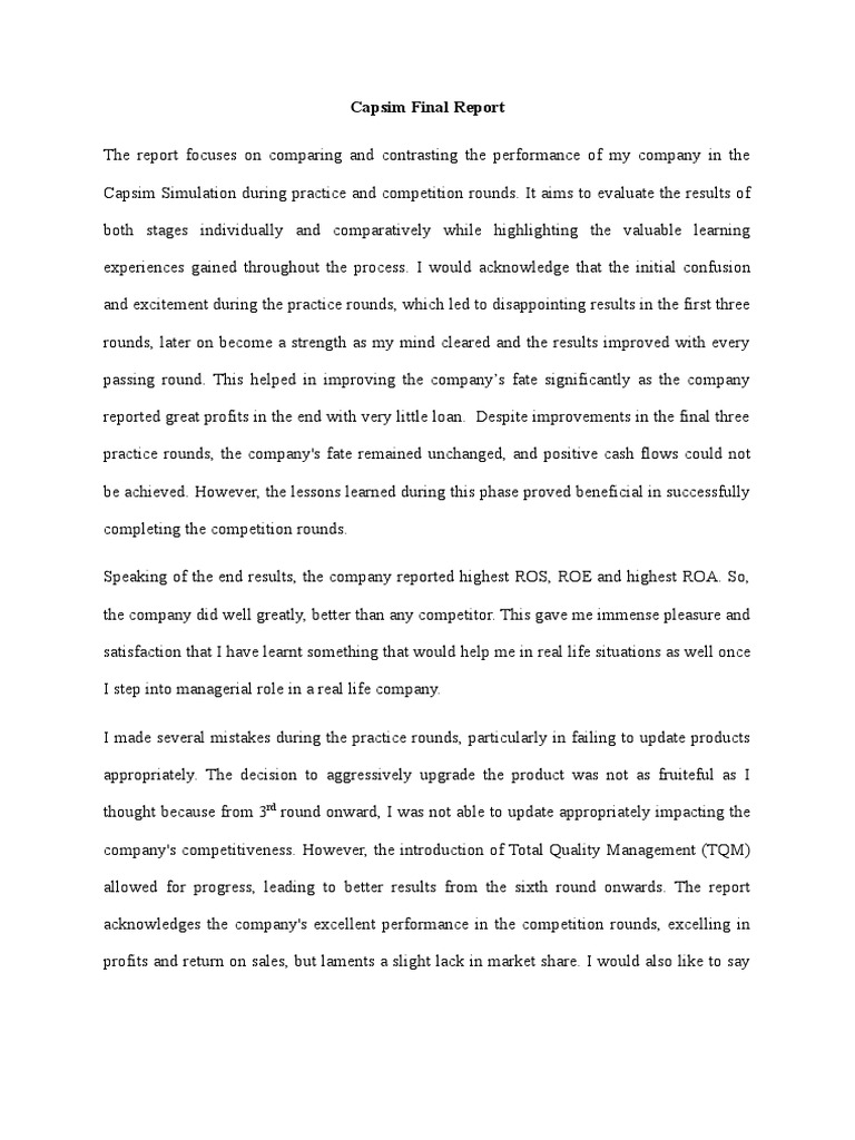 Capsim Report | PDF | Simulation | Competition