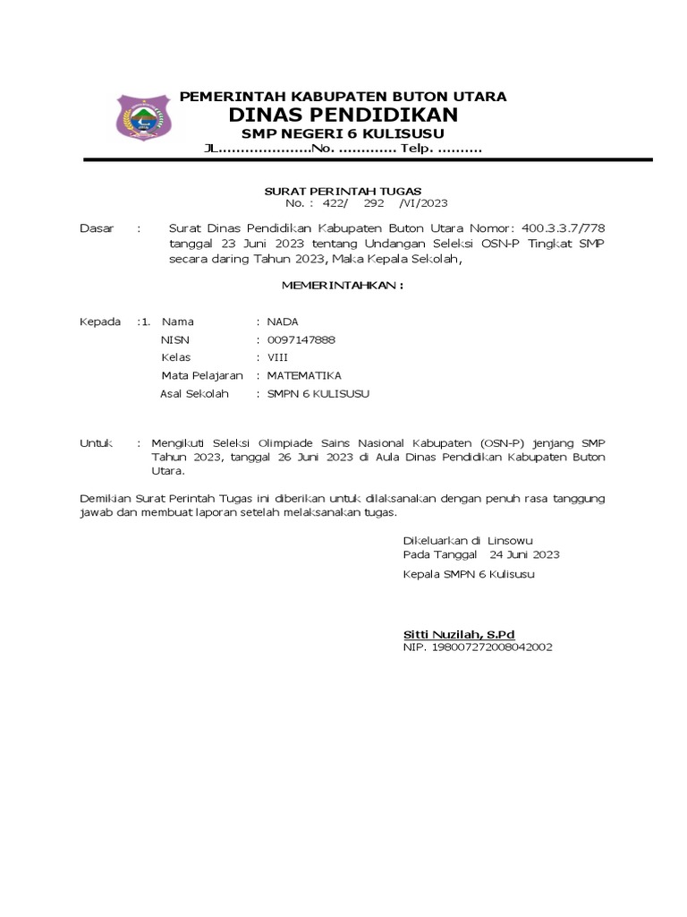 Surat Tugas OSN-P | PDF