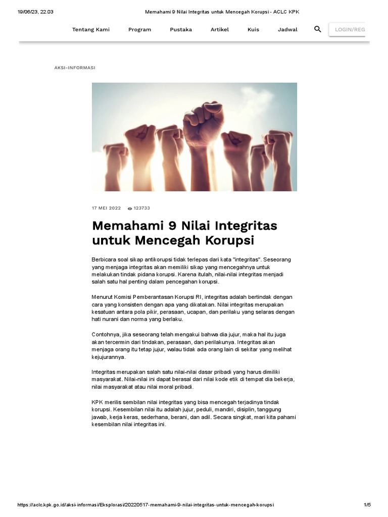 9 Nilai Integritas Cegah Korupsi | PDF