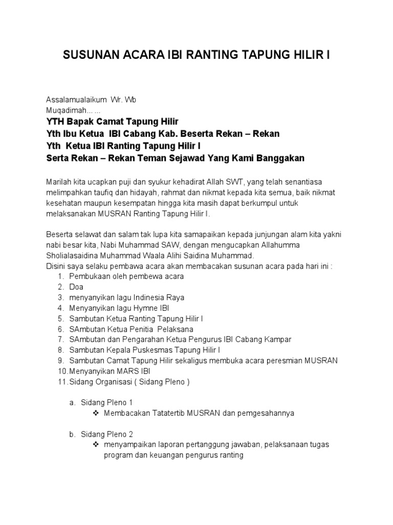 SUSUNAN ACARA IBI RANTING TAPUNG HILIR I | PDF